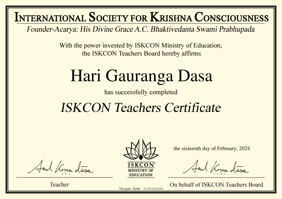 List of official courses in ISKCON | ISKCON Ministry of Education